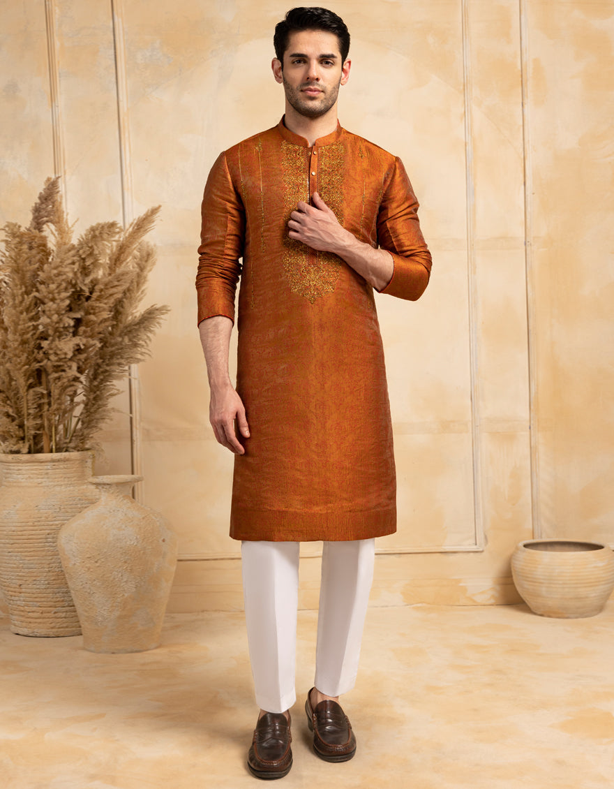 RUST SPECIAL KURTA | JJK-SP-A-50148/S25/J – J. Junaid Jamshed AU